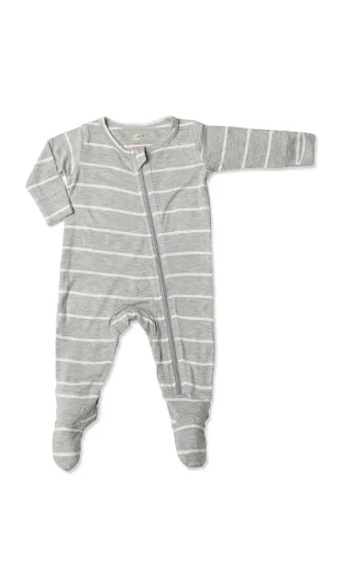 EVERLY GREY Jersey Long Sleeve Footie - Heather Grey Stripe
