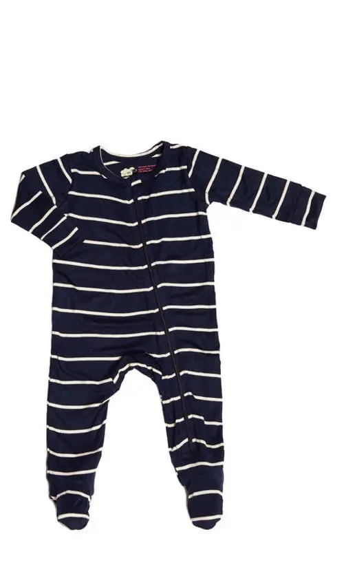 EVERLY GREY Jersey Long Sleeve Footie - Navy Stripe
