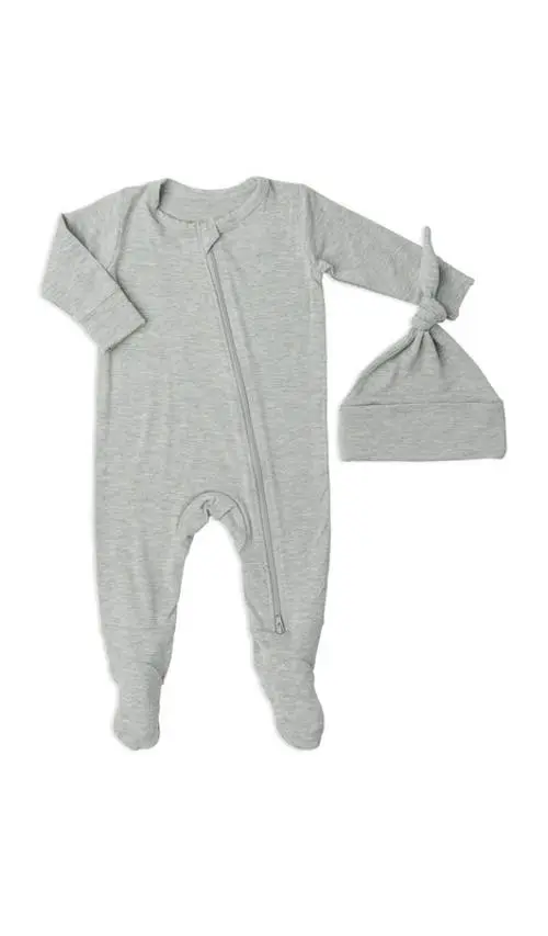 EVERLY GREY Jersey Long Sleeve Footie & Hat Set - Heather Grey Solid