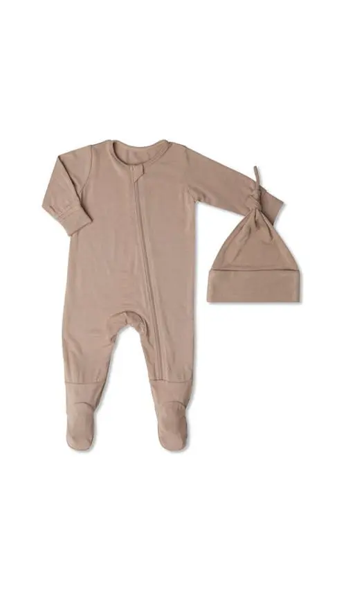 EVERLY GREY Jersey Long Sleeve Footie & Hat Set - Latte