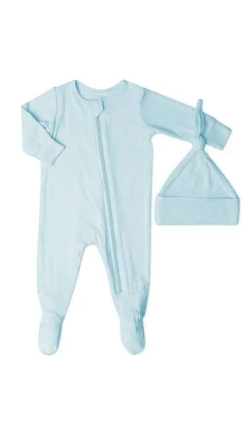 EVERLY GREY Jersey Long Sleeve Footie & Hat Set - Whispering Blue