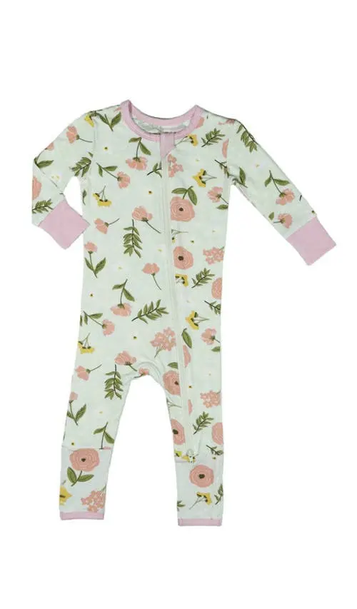 EVERLY GREY Convertible Romper Fitted Long Sleeve Pajama - Carnation