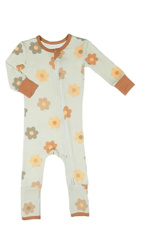 EVERLY GREY Convertible Romper Fitted Long Sleeve Pajama - Daisies