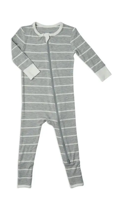 EVERLY GREY Convertible Romper Fitted Long Sleeve Pajama - Heather Grey Stripe