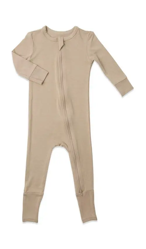 EVERLY GREY Convertible Romper Fitted Long Sleeve Pajama - Latte