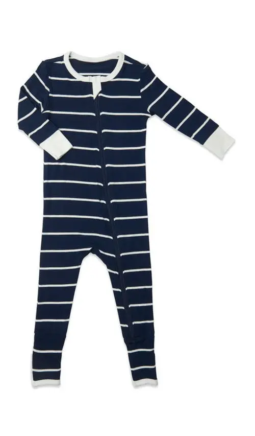 EVERLY GREY Convertible Romper Fitted Long Sleeve Pajama - Navy Stripe