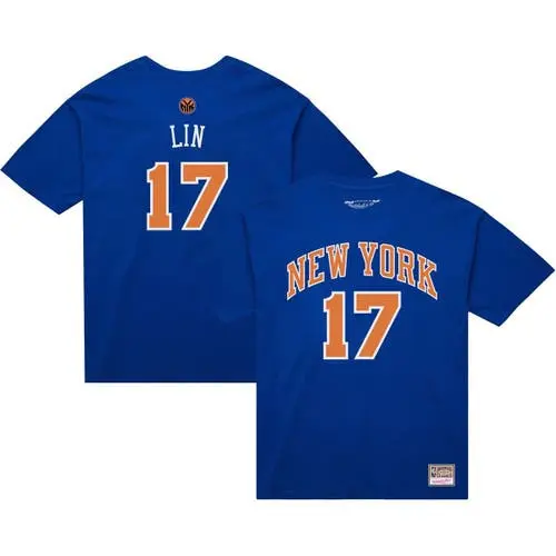 Mitchell & Ness Jeremy Lin New York Knicks Name & Number T-shirt - Blue