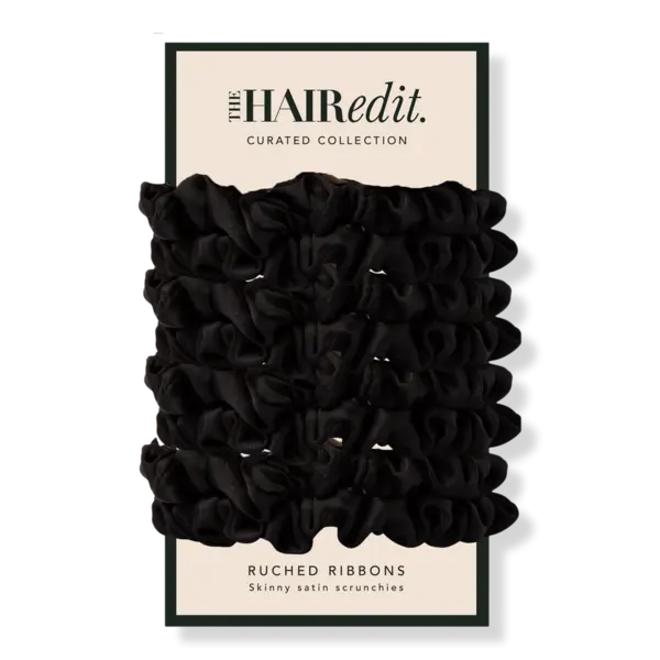 THE HAIR EDIT Ruched Ribbon Scrunchies Set - Black