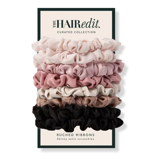 THE HAIR EDIT Ruched Ribbon Satin Scrunchies Set - Multi-color