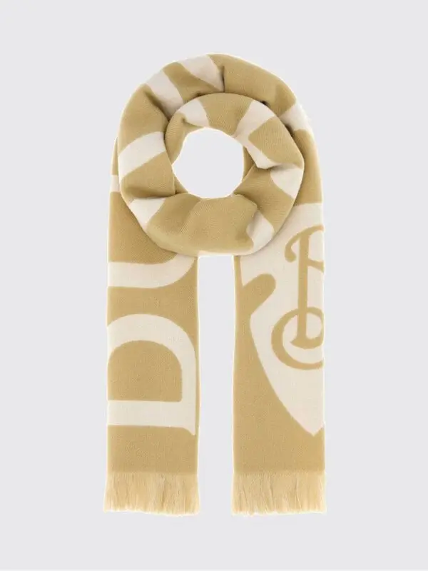 Burberry Contrast Logo Wool Scarf With Fringed Edges - Sand