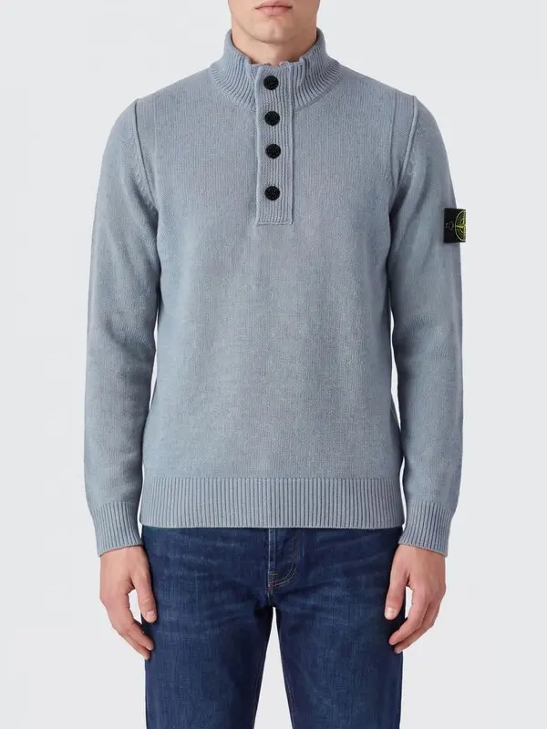 Stone Island Virgin Wool Turtleneck Jumper With Compass Logo Patch - Blue 1