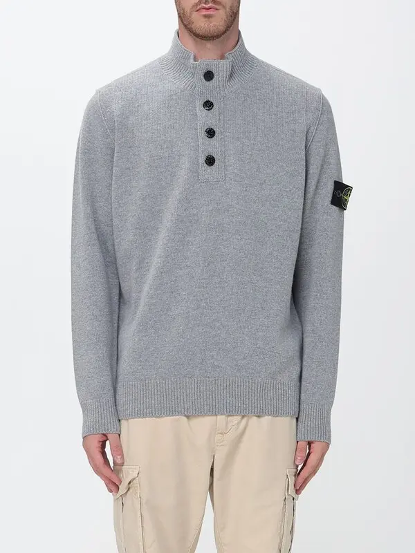 Stone Island Virgin Wool Turtleneck Jumper With Compass Logo Patch - Grey