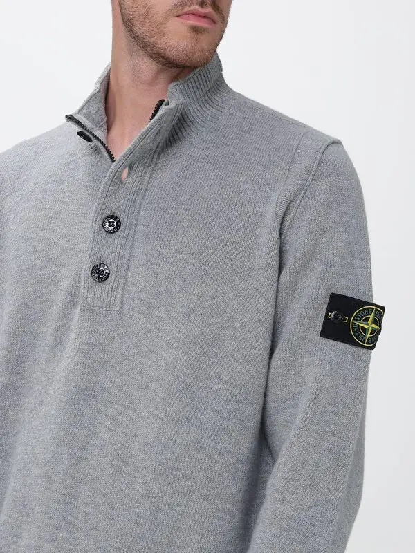 Stone Island Virgin Wool Turtleneck Jumper With Compass Logo Patch - Grey