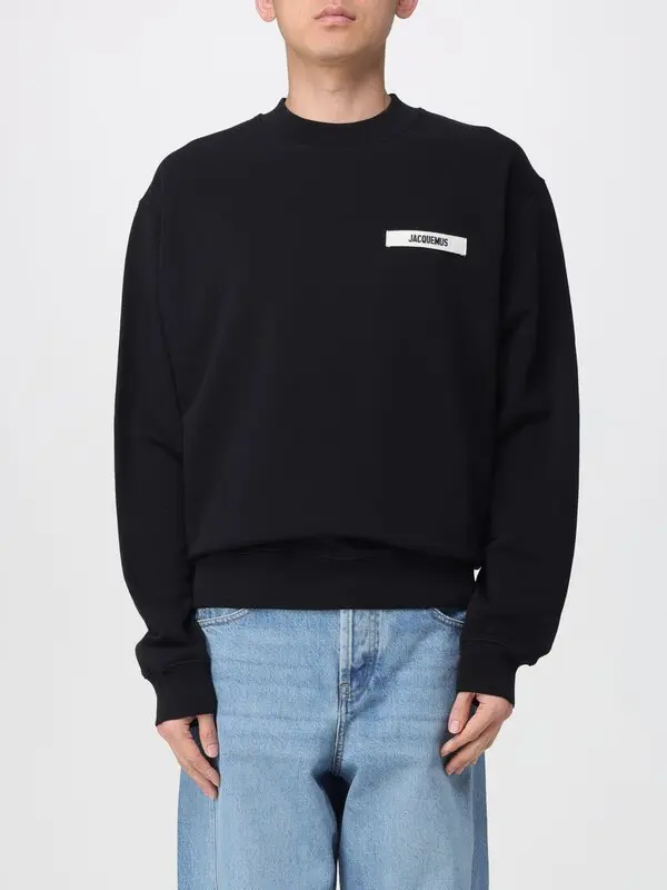 Jacquemus Pure Cotton Crewneck Sweatshirt With Applied Contrast Logo - Black
