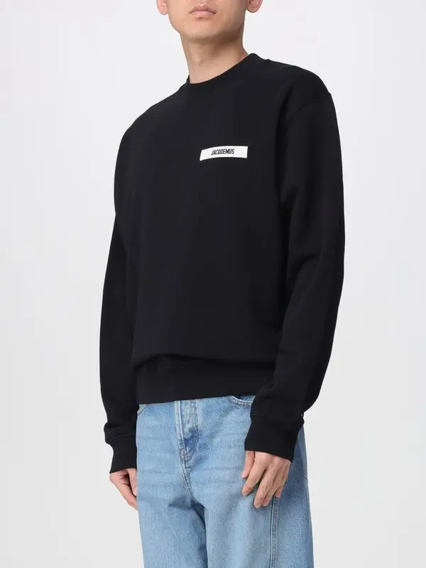 Jacquemus Pure Cotton Crewneck Sweatshirt With Applied Contrast Logo - Black