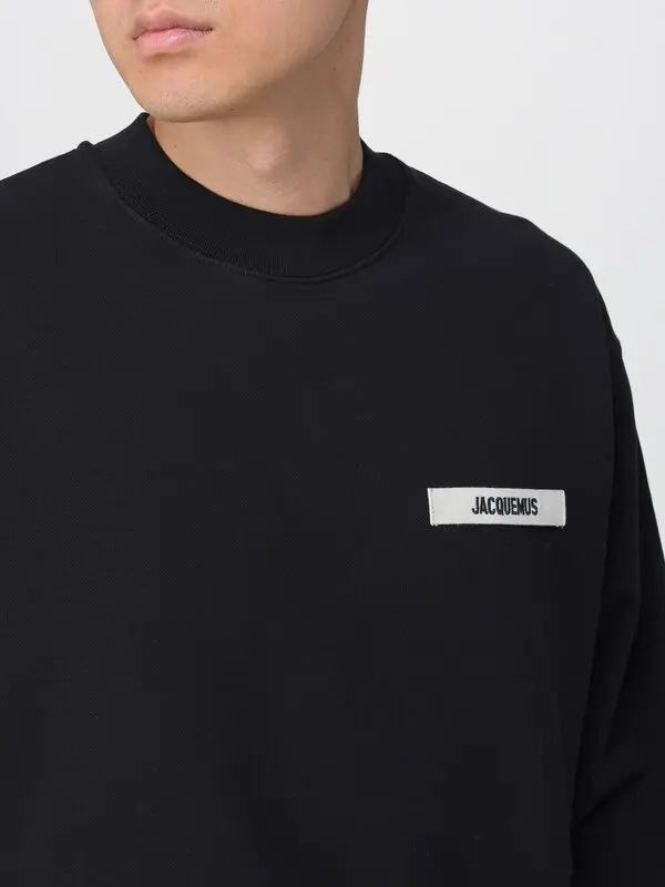 Jacquemus Pure Cotton Crewneck Sweatshirt With Applied Contrast Logo - Black