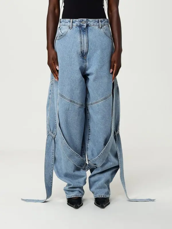 Attico Wash Denim Jeans With Tie Detailing - Blue