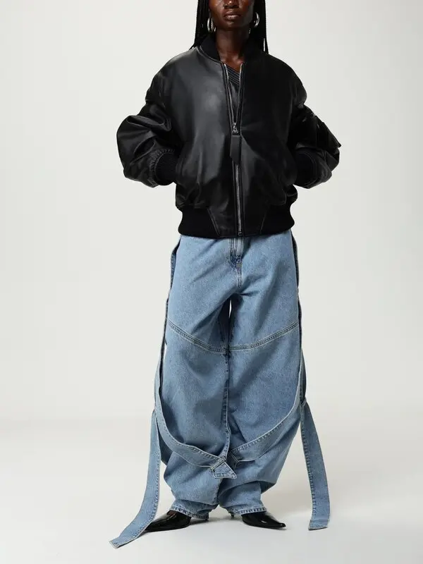 Attico Wash Denim Jeans With Tie Detailing - Blue