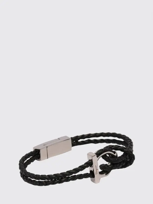 FERRAGAMO Woven Leather Bracelet - Black