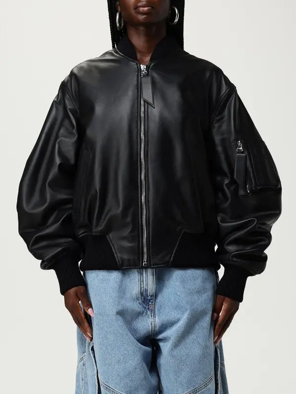 Attico Leather Bomber Jacket - Black