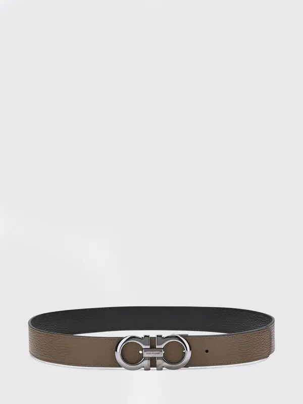 FERRAGAMO Gancini Grained Calfskin Leather Belt - Brown