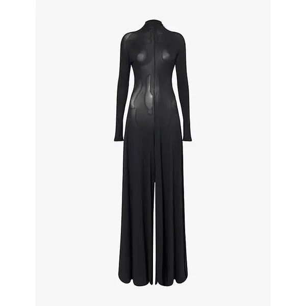 Alaïa Flare Long-sleeve Woven Jumpsuit - Noir Alaia