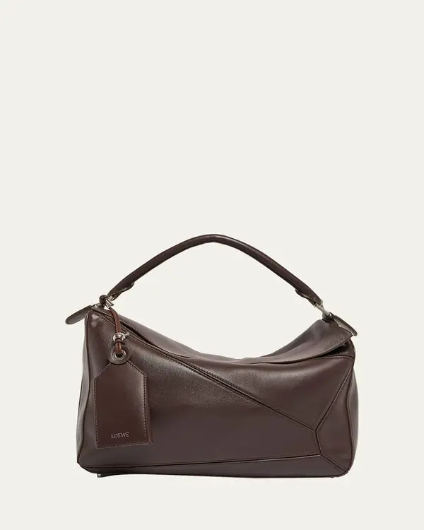 Loewe Large Leather Puzzle Featherlight Crossbody Bag - Dark Brownie