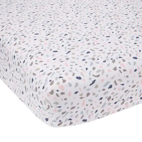 LAMBS & IVY Signature Terrazzo Abstract Organic Cotton Fitted Crib Sheet - White