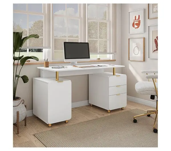 TECHNI MOBILI Elegant 3-drawer Executive Desk W Ith Cabinet