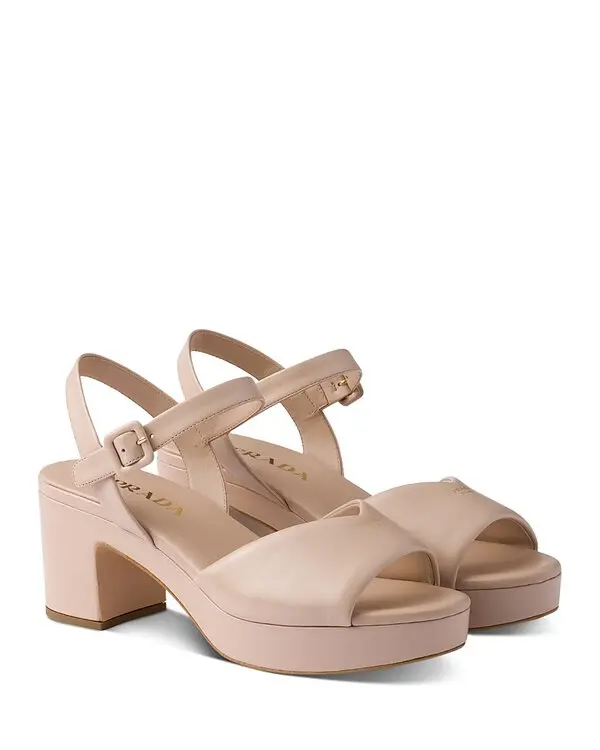 Prada Padded Nappa Leather Sandals - Powder