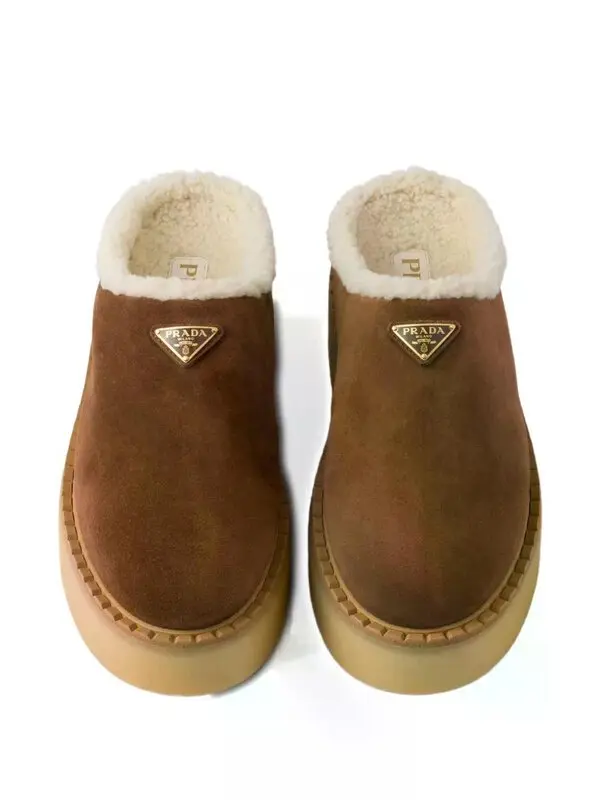 Prada Shearling-lined Suede Mules - Brown