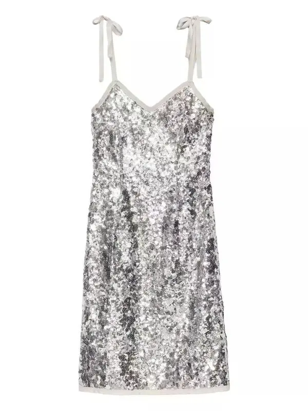 Prada Ribbon-strap Sequin Dress - Silver