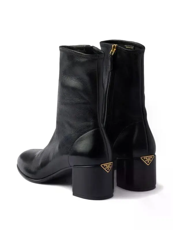 Prada Stretch Nappa Leather Ankle Booties With Square Heel - Black