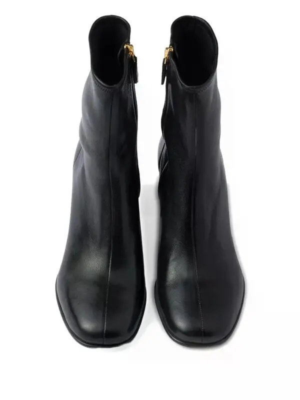 Prada Stretch Nappa Leather Ankle Booties With Square Heel - Black