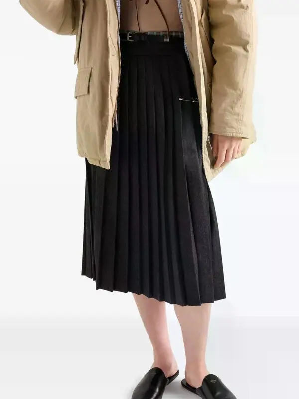 Prada Pleated Midi Skirt With Safety-pin Embellishment - Grey