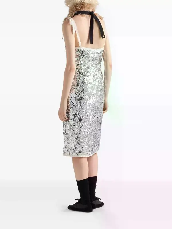 Prada Sequinned Ribbon-strap Sheath Dress - Silver