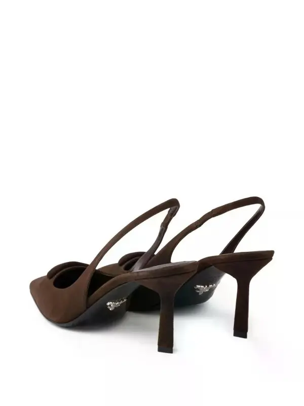 Prada Suede Slingback Pumps With Triangle Logo Detail - Brown