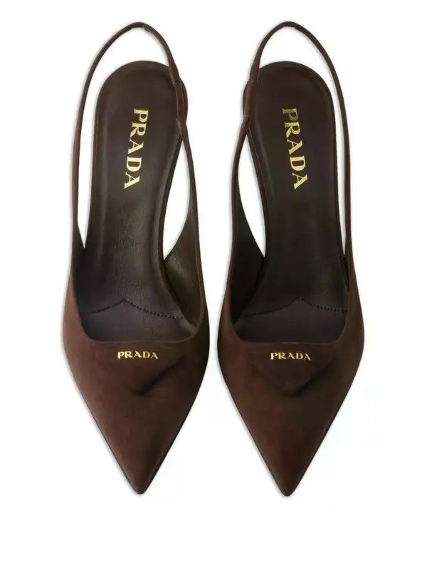 Prada Suede Slingback Pumps With Triangle Logo Detail - Brown
