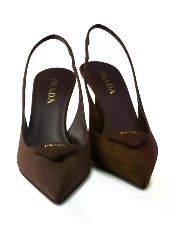 Prada Suede Slingback Pumps With Triangle Logo Detail - Brown