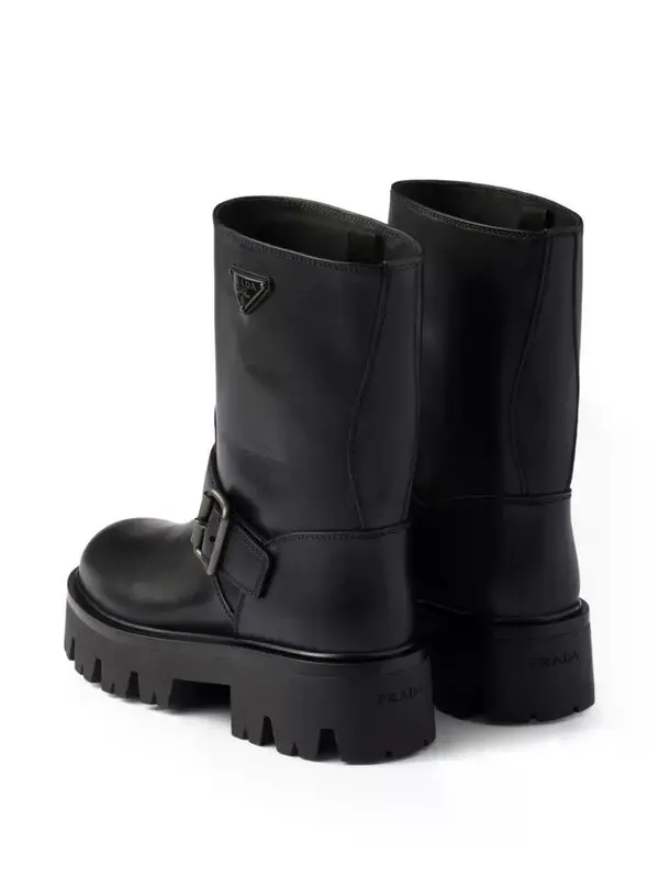 Prada Buckle-fastening Lug-sole Leather Boots - Black