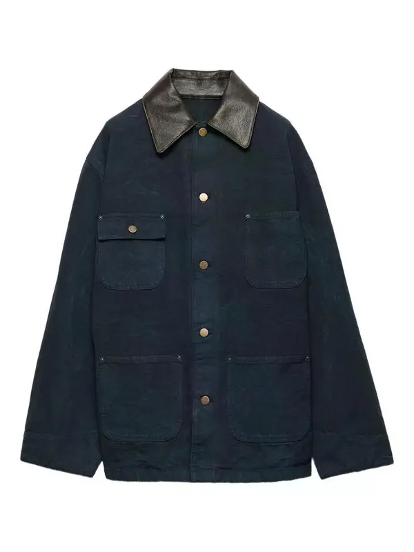Prada Leather-collar Button Jacket - Blue