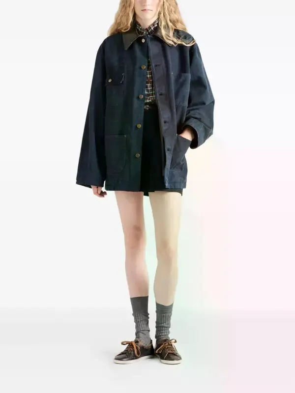 Prada Leather-collar Button Jacket - Blue