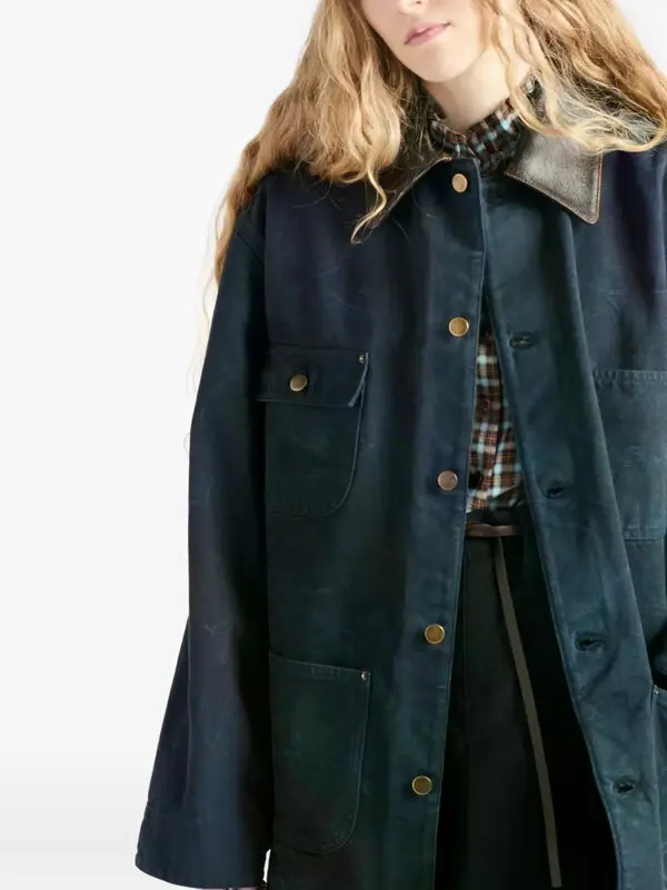 Prada Leather-collar Button Jacket - Blue