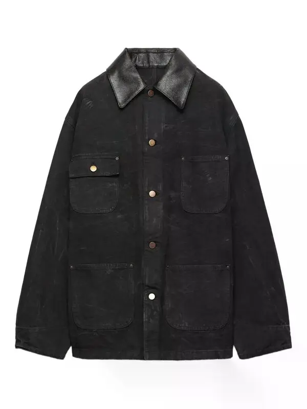 Prada Leather-collar Cotton Jacket - Black