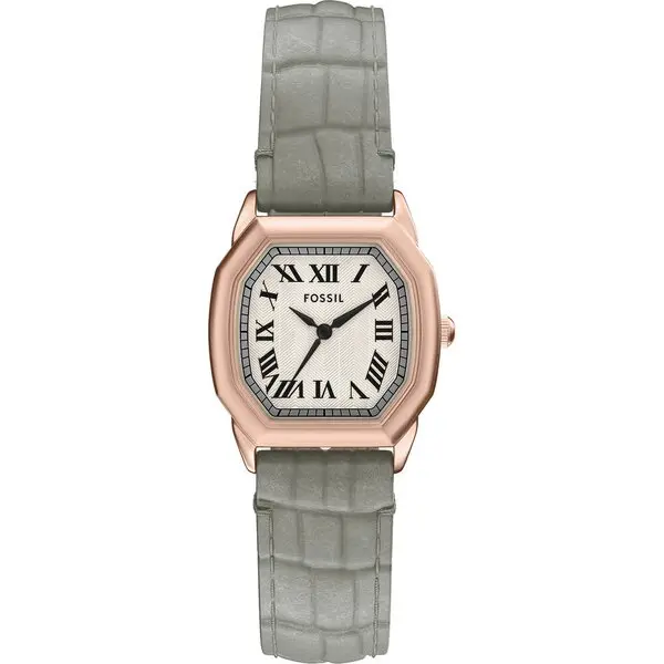 Fossil Harlow Croc Embossed Leather Strap Watch - Grey/rose Gold