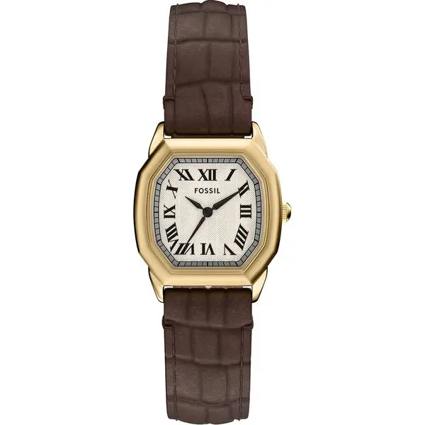 Fossil Harlow Croc Embossed Leather Strap Watch - Brown/gold