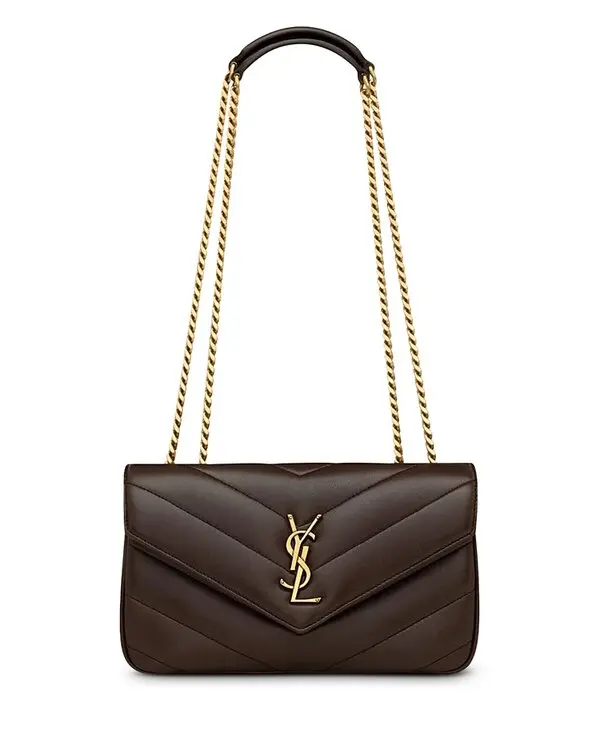 Saint Laurent Loulou Small Bag In Matelassé Lambskin - Deep Hickory