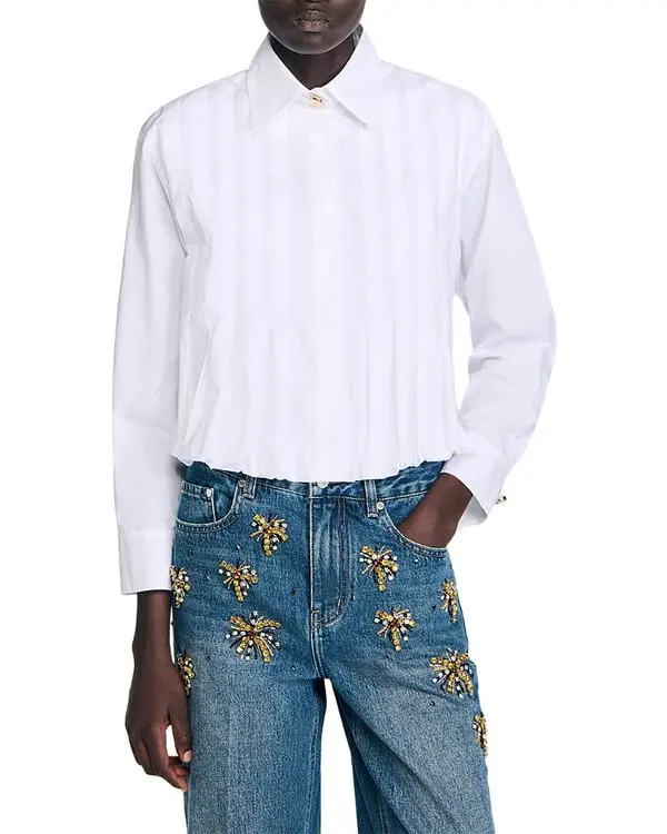 Sandro Pleated Cropped Shirt - White