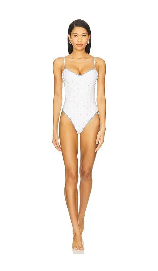 STONE COLD FOX X Sherry One Piece - Ivory & Blue Ditsy