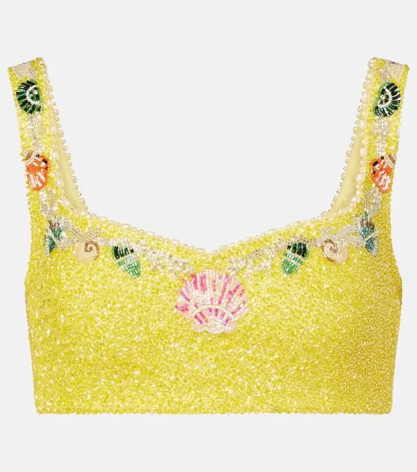 CLIO PEPPIATT Marina Embellished Crop Top - Yellow